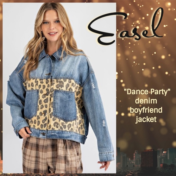 easel | Jackets & Coats | Easel Dance Party Trendy Leopardanimal Denim ...